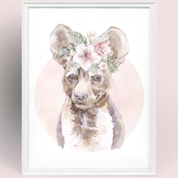 Art | Watercolor Floral Hyena Wall Art Illustration Print Poster Card ...